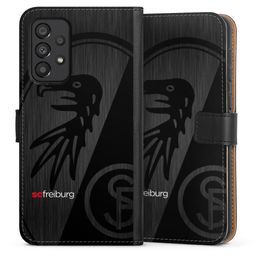 DeinDesign Galaxy A33 5G Handy Klapph&uuml;lle Handyh&uuml;lle aus Kunst Leder schwarz Flip Case Metallic Look Sc Freiburg Official Licensed Product Sideflip mit langer 