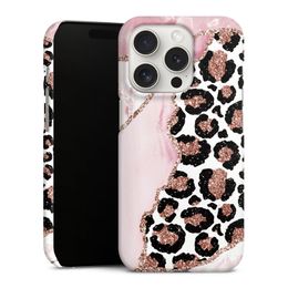 DeinDesign iPhone 15 Pro Handy Premium Case Smartphone Handyh&uuml;lle Schutzh&uuml;lle matt Leopard Glitzer Marble Premium Case