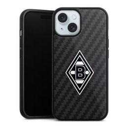 DeinDesign iPhone 15 Handy Gallery Case Handyh&uuml;lle 9H Geh&auml;rtetes Glas R&uuml;ckseite H&uuml;lle Borussia M&ouml;nchengladbach Carbon Gladbach Gallery Case