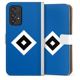 DeinDesign Galaxy A33 5G Handy Klapph&uuml;lle Handyh&uuml;lle aus Kunst Leder wei&szlig; Flip Case Logo Hsv Hamburger Sv Sideflip mit Lasche
