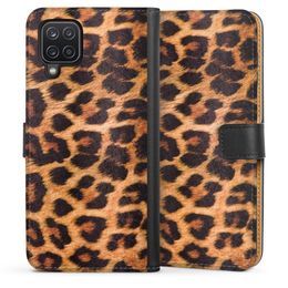 DeinDesign Galaxy A12 Handy Klapph&uuml;lle Handyh&uuml;lle aus Kunst Leder schwarz Flip Case Animal Print Leopard Fur Sideflip mit langer Lasche