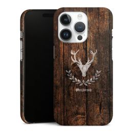 DeinDesign iPhone 14 Pro Handy Premium Case Smartphone Handyh&uuml;lle Schutzh&uuml;lle matt Wooden Look Deer Wood Premium Case