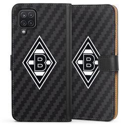 DeinDesign Galaxy A12 Handy Klapph&uuml;lle Handyh&uuml;lle aus Kunst Leder schwarz Flip Case Gladbach Carbon Borussia M&ouml;nchengladbach Sideflip mit langer Lasche