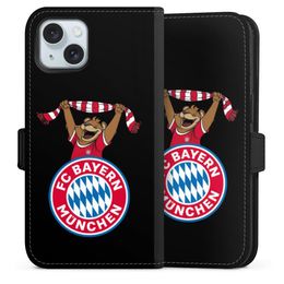 DeinDesign iPhone 15 Handy Klapph&uuml;lle Handyh&uuml;lle aus Kunst Leder schwarz Flip Case Bernie Official Licensed Product Fc Bayern M&uuml;nchen Sideflip mit Lasche