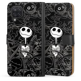 DeinDesign Galaxy A12 Handy Klapph&uuml;lle Handyh&uuml;lle aus Kunst Leder schwarz Flip Case Disney Nightmare Before Christmas Halloween Sideflip mit langer Lasche