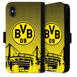 DeinDesign iPhone X Handy Klapph&uuml;lle Handyh&uuml;lle aus Kunst Leder schwarz Flip Case Bvb Stadium Borussia Dortmund Sideflip mit langer Lasche
