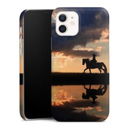 DeinDesign iPhone 12 Handy Premium Case Smartphone Handyh&uuml;lle Schutzh&uuml;lle matt Sunset Horseback Riding Horse Premium Case