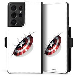 DeinDesign Galaxy S21 Ultra 5G Handy Klapph&uuml;lle Handyh&uuml;lle aus Kunst Leder schwarz Flip Case Captain America Official Licensed Product Marvel Sideflip mit Lasche