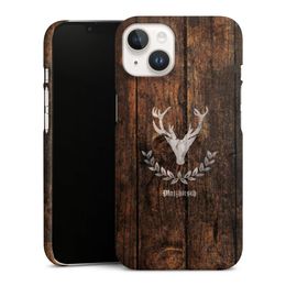 DeinDesign iPhone 14 Handy Premium Case Smartphone Handyh&uuml;lle Schutzh&uuml;lle matt Wooden Look Deer Wood Premium Case