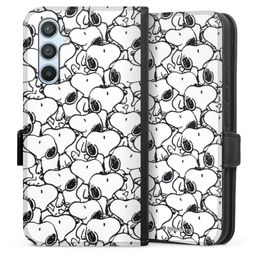 DeinDesign Galaxy A54 5G Handy Klapph&uuml;lle Handyh&uuml;lle aus Kunst Leder schwarz Flip Case Peanuts Snoopy Muster Sideflip mit Lasche