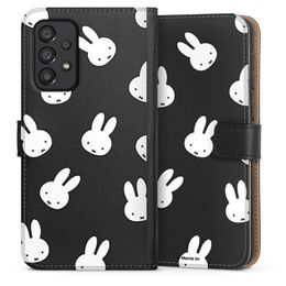 DeinDesign Galaxy A33 5G Handy Klapph&uuml;lle Handyh&uuml;lle aus Kunst Leder schwarz Flip Case Muster Transparent Miffy Sideflip mit langer Lasche