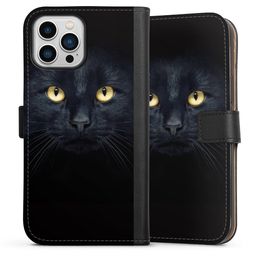 DeinDesign iPhone 13 Pro Max Handy Klapph&uuml;lle Handyh&uuml;lle aus Kunst Leder schwarz Flip Case Eye Cat Black Sideflip mit langer Lasche