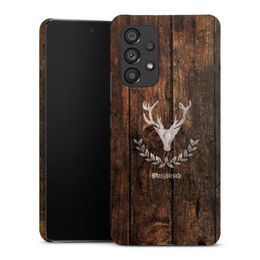 DeinDesign Galaxy A53 5G Handy Premium Case Smartphone Handyh&uuml;lle Schutzh&uuml;lle matt Wood Deer Wooden Look Premium Case
