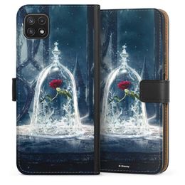 DeinDesign Galaxy A22 5G Handy Klapph&uuml;lle Handyh&uuml;lle aus Kunst Leder schwarz Flip Case The Beauty And The Beast Disney Princess Rose Sideflip mit langer Lasche