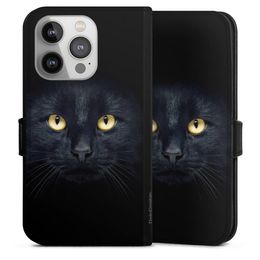 DeinDesign iPhone 14 Pro Handy Klapph&uuml;lle Handyh&uuml;lle aus Kunst Leder schwarz Flip Case Eye Cat Black Sideflip mit langer Lasche