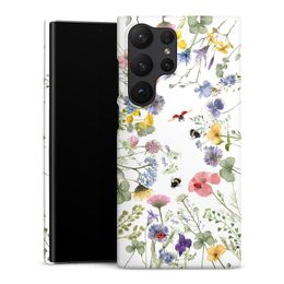 DeinDesign Galaxy S23 Ultra Handy Premium Case Smartphone Handyh&uuml;lle Schutzh&uuml;lle gl&auml;nzend Flowers Bee Muster Premium Case