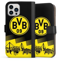 DeinDesign iPhone 13 Pro Max Handy Klapph&uuml;lle Handyh&uuml;lle aus Kunst Leder schwarz Flip Case Borussia Dortmund Stadium Bvb Sideflip mit langer Lasche