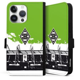 DeinDesign iPhone 14 Pro Max Handy Klapph&uuml;lle Handyh&uuml;lle aus Kunst Leder schwarz Flip Case Merchandise Borussia M&ouml;nchengladbach Stadium Sideflip mit Lasche