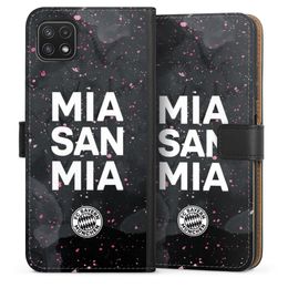DeinDesign Galaxy A22 5G Handy Klapph&uuml;lle Handyh&uuml;lle aus Kunst Leder schwarz Flip Case Fc Bayern M&uuml;nchen Girl Style Mia San Mia Sideflip mit langer Lasche