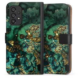 DeinDesign Galaxy A53 5G Handy Klapph&uuml;lle Handyh&uuml;lle aus Kunst Leder schwarz Flip Case Muster Glitzer Marble Sideflip mit langer Lasche