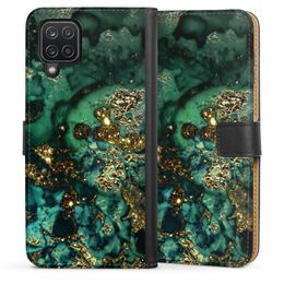 DeinDesign Galaxy A12 Handy Klapph&uuml;lle Handyh&uuml;lle aus Kunst Leder schwarz Flip Case Muster Glitzer Marble Sideflip mit langer Lasche