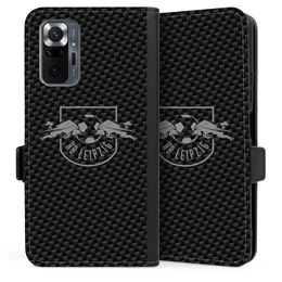 DeinDesign Xiaomi Redmi Note 10 Pro Handy Klapph&uuml;lle Handyh&uuml;lle aus Kunst Leder schwarz Flip Case Carbon Metallic Look Rb Leipzig Sideflip mit langer Lasche