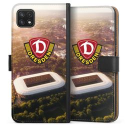 DeinDesign Galaxy A22 5G Handy Klapph&uuml;lle Handyh&uuml;lle aus Kunst Leder schwarz Flip Case Sgd Sg Dynamo Dresden Stadium Sideflip mit langer Lasche