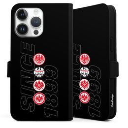 DeinDesign iPhone 14 Pro Max Handy Klapph&uuml;lle Handyh&uuml;lle aus Kunst Leder schwarz Flip Case Eagle Logo Eintracht Frankfurt Sideflip mit Lasche
