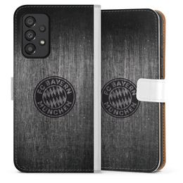 DeinDesign Galaxy A33 5G Handy Klapph&uuml;lle Handyh&uuml;lle aus Kunst Leder wei&szlig; Flip Case Fc Bayern M&uuml;nchen Metallic Look Fcb Sideflip mit Lasche