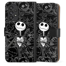 DeinDesign Galaxy A53 5G Handy Klapph&uuml;lle Handyh&uuml;lle aus Kunst Leder schwarz Flip Case Nightmare Before Christmas Halloween Disney Sideflip mit langer Lasche