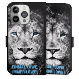 DeinDesign iPhone 14 Pro Handy Klapph&uuml;lle Handyh&uuml;lle aus Kunst Leder schwarz Flip Case Official Licensed Product Tsv 1860 M&uuml;nchen Lion Sideflip mit langer Lasche