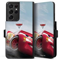 DeinDesign Galaxy S21 Ultra 5G Handy Klapph&uuml;lle Handyh&uuml;lle aus Kunst Leder schwarz Flip Case Lightning Mcqueen 95 Official Licensed Product Cars Sideflip mit 