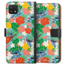 DeinDesign Galaxy A22 5G Handy Klapph&uuml;lle Handyh&uuml;lle aus Kunst Leder schwarz Flip Case Disney Movie Lilo & Stitch Sideflip mit langer Lasche