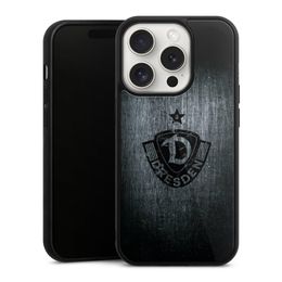DeinDesign iPhone 15 Pro Handy Gallery Case Handyh&uuml;lle 9H Geh&auml;rtetes Glas R&uuml;ckseite H&uuml;lle Sg Dynamo Dresden Official Licensed Product Vintage Gallery Case