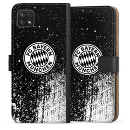 DeinDesign Galaxy A22 5G Handy Klapph&uuml;lle Handyh&uuml;lle aus Kunst Leder schwarz Flip Case Official Licensed Product Fcb Fc Bayern M&uuml;nchen Sideflip mit langer Lasche