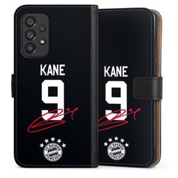 DeinDesign Galaxy A53 5G Handy Klapph&uuml;lle Handyh&uuml;lle aus Kunst Leder schwarz Flip Case Fc Bayern M&uuml;nchen Harry Kane Jersey Sideflip mit langer Lasche