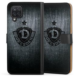 DeinDesign Galaxy A12 Handy Klapph&uuml;lle Handyh&uuml;lle aus Kunst Leder schwarz Flip Case Sg Dynamo Dresden Official Licensed Product Vintage Sideflip mit langer 