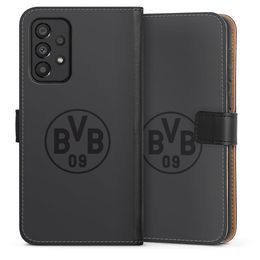DeinDesign Galaxy A33 5G Handy Klapph&uuml;lle Handyh&uuml;lle aus Kunst Leder schwarz Flip Case Borussia Dortmund Bvb Logo Sideflip mit langer Lasche