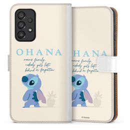 DeinDesign Galaxy A33 5G Handy Klapph&uuml;lle Handyh&uuml;lle aus Kunst Leder wei&szlig; Flip Case Disney Official Licensed Product Lilo & Stitch Sideflip mit Lasche