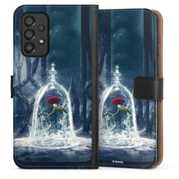 DeinDesign Galaxy A33 5G Handy Klapph&uuml;lle Handyh&uuml;lle aus Kunst Leder schwarz Flip Case The Beauty And The Beast Disney Princess Rose Sideflip mit langer Lasche