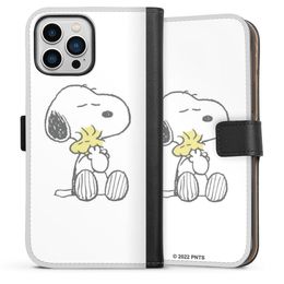 DeinDesign iPhone 13 Pro Max Handy Klapph&uuml;lle Handyh&uuml;lle aus Kunst Leder schwarz Flip Case Snoopy Love Peanuts Sideflip mit langer Lasche