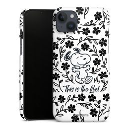 DeinDesign iPhone 14 Plus Handy Premium Case Smartphone Handyh&uuml;lle Schutzh&uuml;lle gl&auml;nzend Peanuts Flowers Snoopy Premium Case