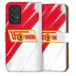 DeinDesign Galaxy A33 5G Handy Klapph&uuml;lle Handyh&uuml;lle aus Kunst Leder wei&szlig; Flip Case 1. Fc Union Berlin Logo Official Licensed Product Sideflip mit Lasche
