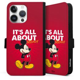 DeinDesign iPhone 14 Pro Max Handy Klapph&uuml;lle Handyh&uuml;lle aus Kunst Leder schwarz Flip Case Disney Official Licensed Product Mouse Sideflip mit Lasche