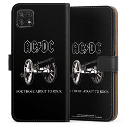 DeinDesign Galaxy A22 5G Handy Klapph&uuml;lle Handyh&uuml;lle aus Kunst Leder schwarz Flip Case Music Acdc Merchandise Sideflip mit langer Lasche
