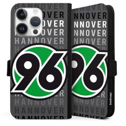 DeinDesign iPhone 14 Pro Max Handy Klapph&uuml;lle Handyh&uuml;lle aus Kunst Leder schwarz Flip Case H96 Hannover 96 Official Licensed Product Sideflip mit Lasche