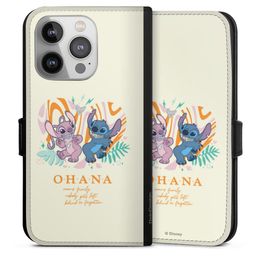 DeinDesign iPhone 14 Pro Handy Klapph&uuml;lle Handyh&uuml;lle aus Kunst Leder schwarz Flip Case Official Licensed Product Lilo & Stitch Disney Sideflip mit langer Lasche