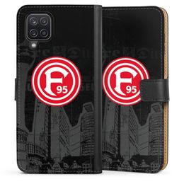 DeinDesign Galaxy A12 Handy Klapph&uuml;lle Handyh&uuml;lle aus Kunst Leder schwarz Flip Case Official Licensed Product Logo Fortuna D&uuml;sseldorf Sideflip mit langer Lasche