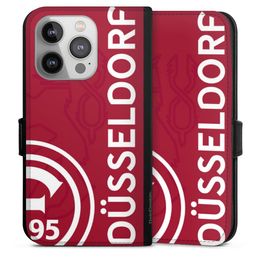 DeinDesign iPhone 14 Pro Handy Klapph&uuml;lle Handyh&uuml;lle aus Kunst Leder schwarz Flip Case Lettering F95 Fortuna D&uuml;sseldorf Sideflip mit langer Lasche