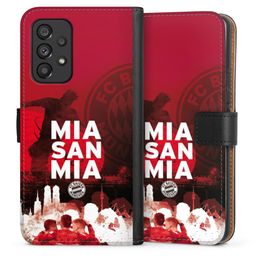 DeinDesign Galaxy A53 5G Handy Klapph&uuml;lle Handyh&uuml;lle aus Kunst Leder schwarz Flip Case Fc Bayern M&uuml;nchen Fcb Mia San Mia Sideflip mit langer Lasche